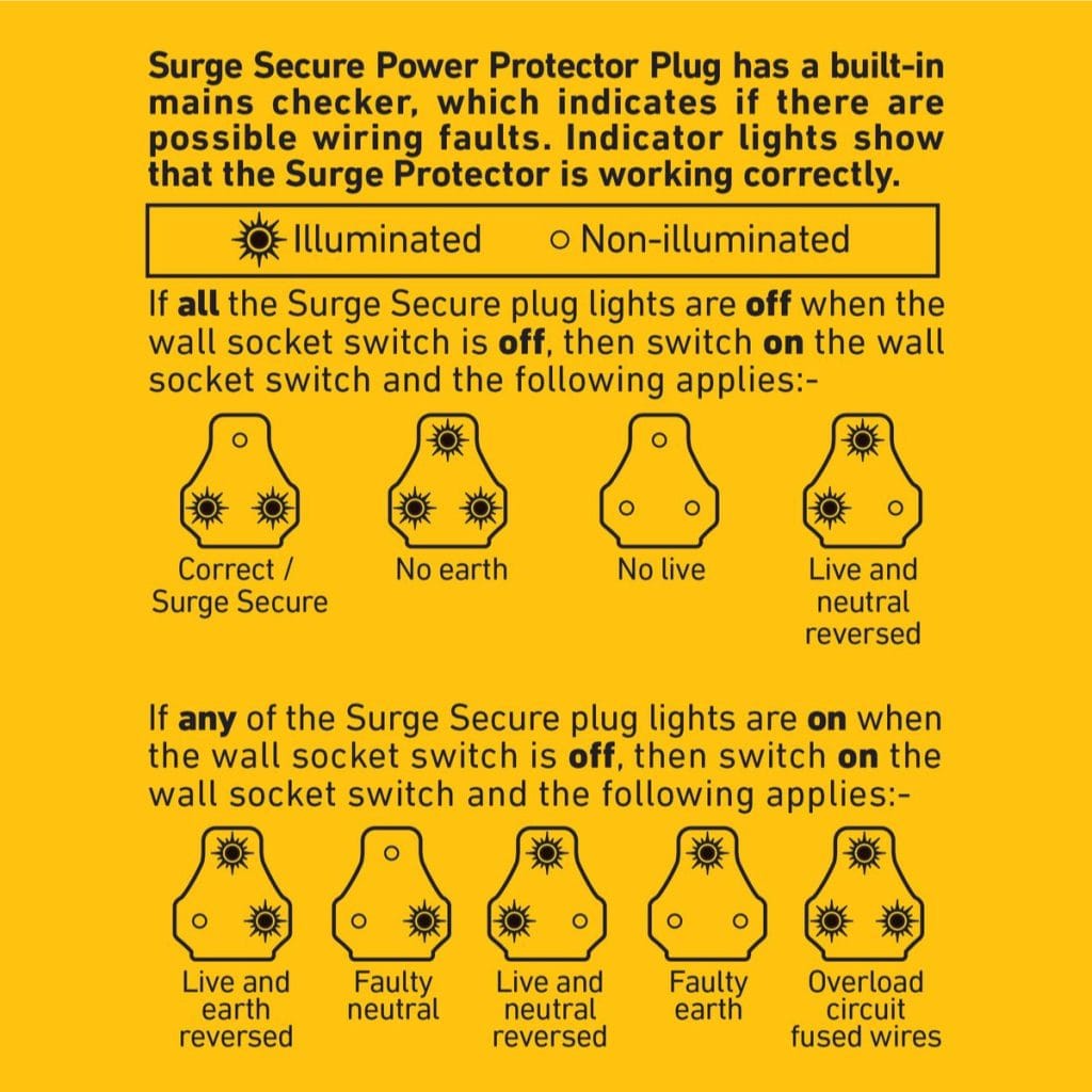 Ellies Surge Secure Power Protector Plug with 2 and 3 Pin Sockets ...